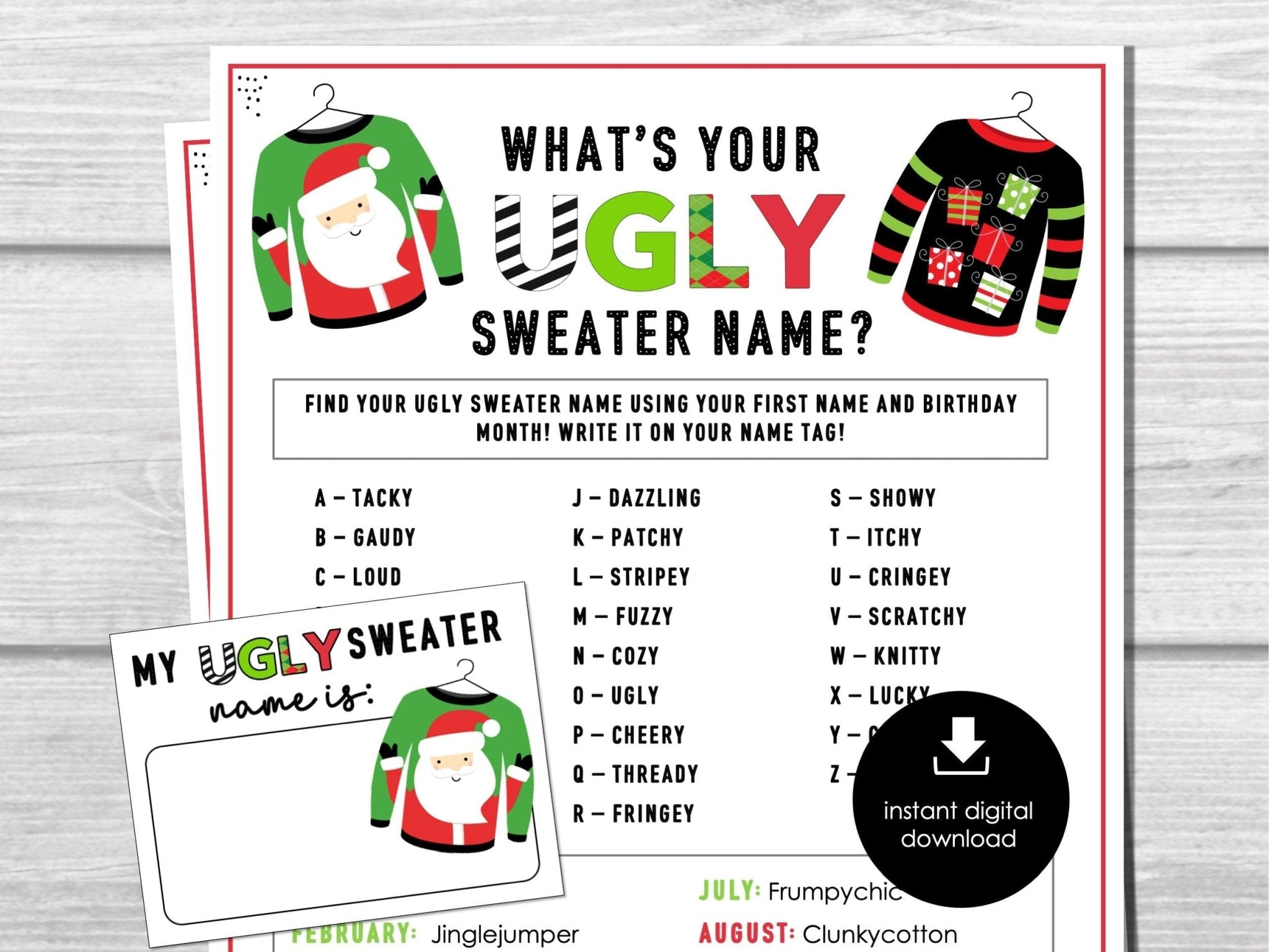 Whats Your UGLY SWEATER Name, Christmas Fun Name Game, Fun Party Name ...