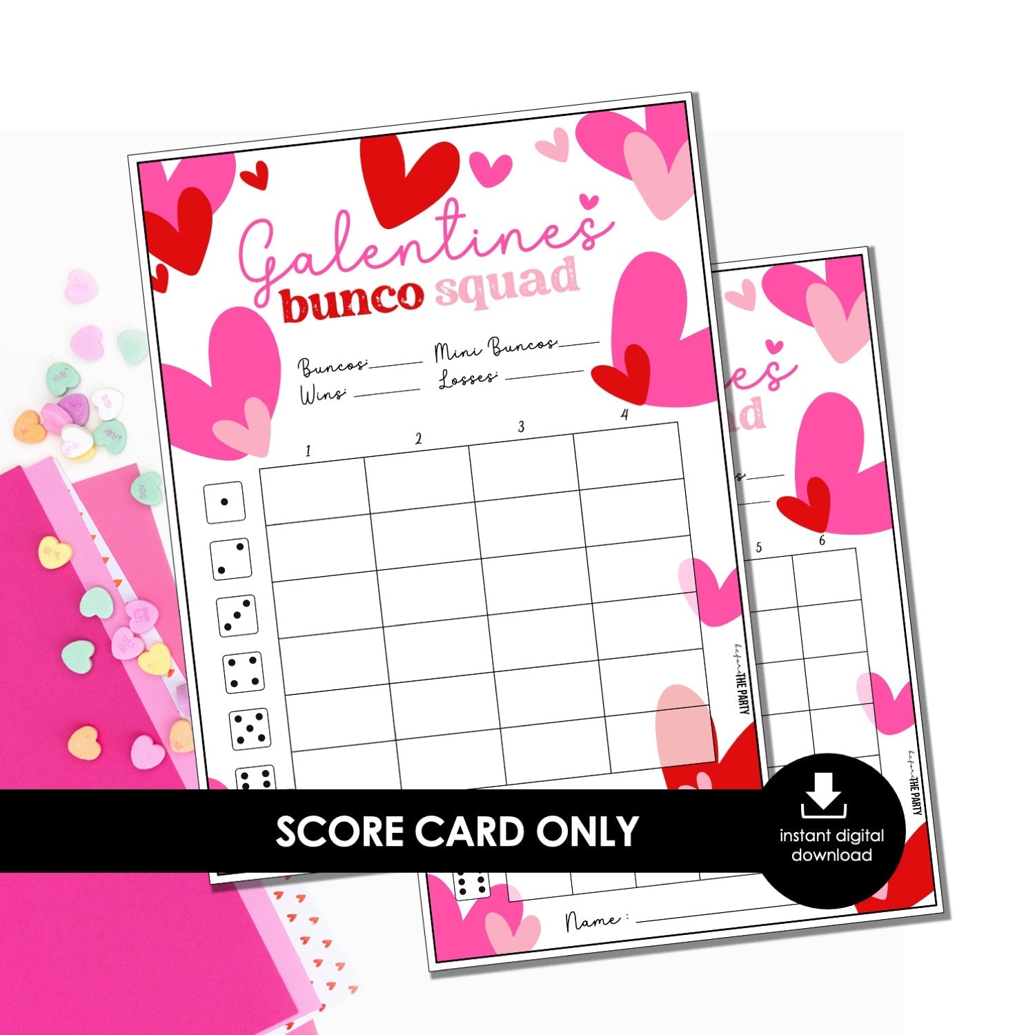 Galentine’s Day Heart Bunco Score Cards | Printable – Before The Party