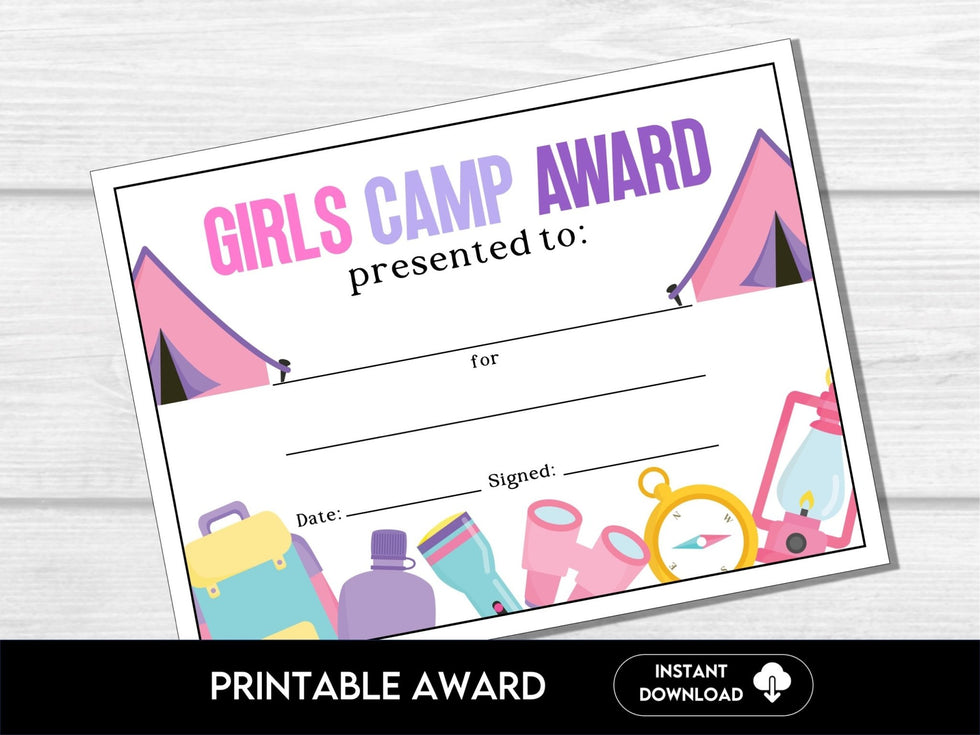 Girls Camp Awards, Summer Camp Certificate for Kids – Before The Party