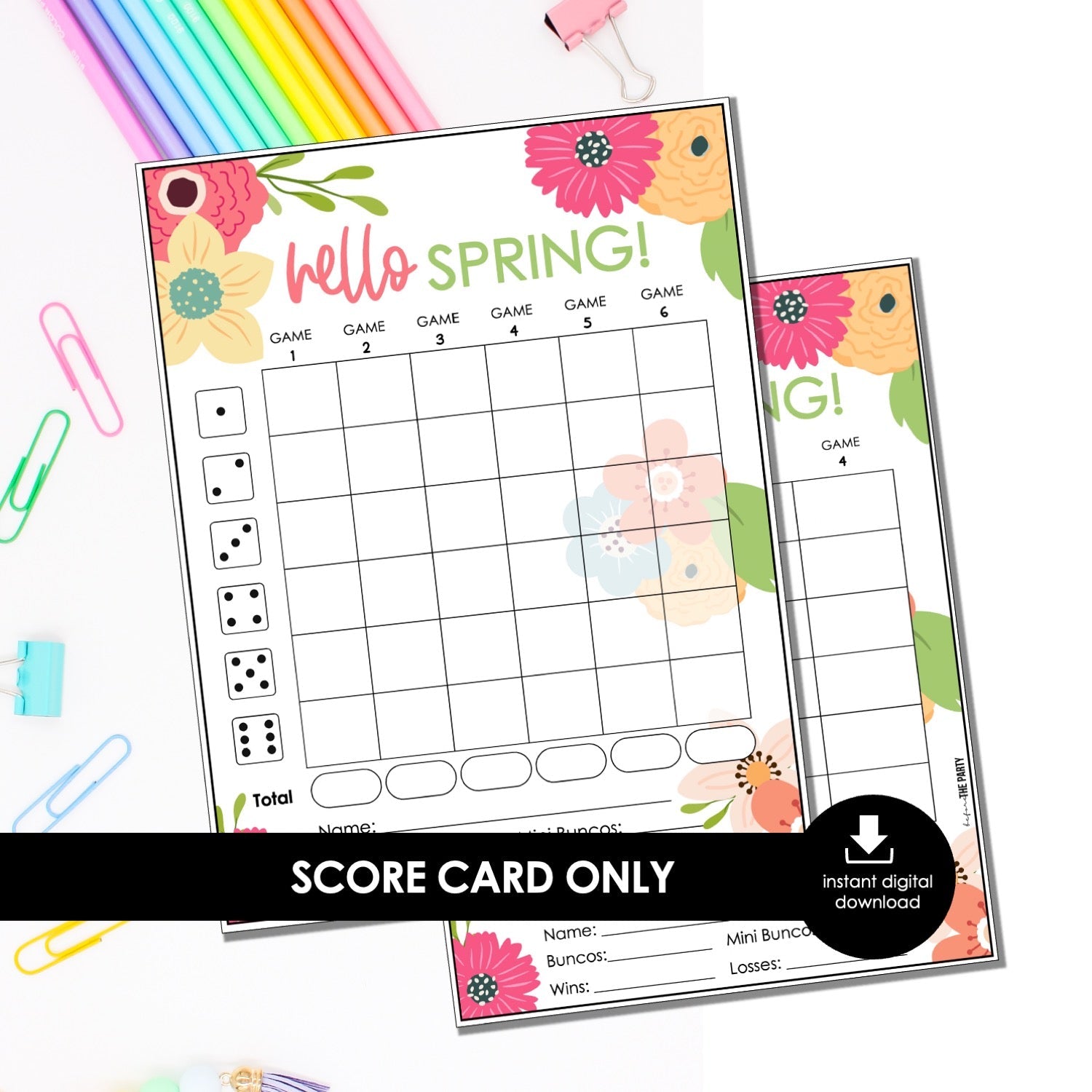 Hello Spring Bunco Score Cards | Floral Printable – Before The Party
