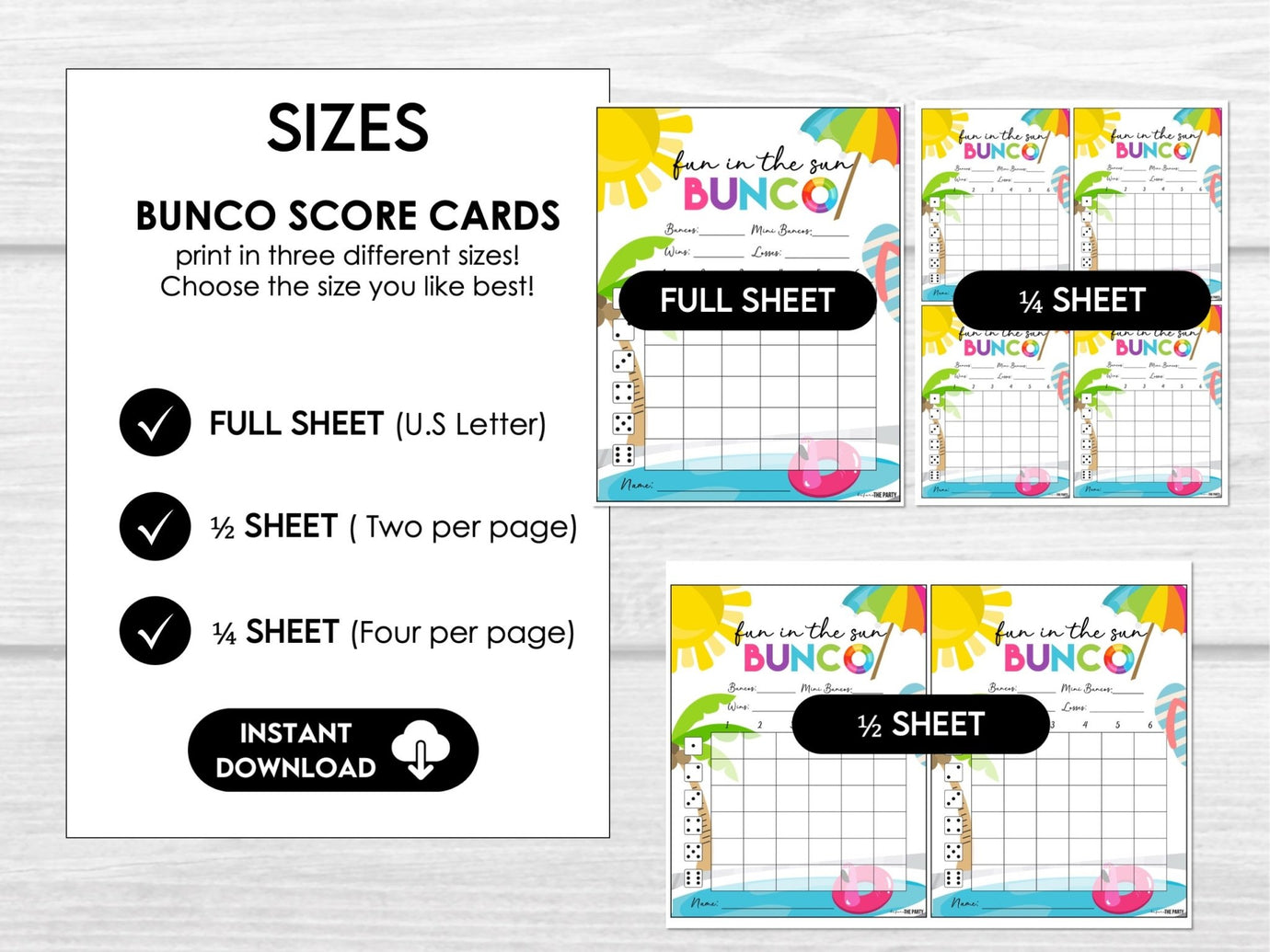 Fun Summer Bunco Score Cards, Instant Download Party Kit – Before The Party