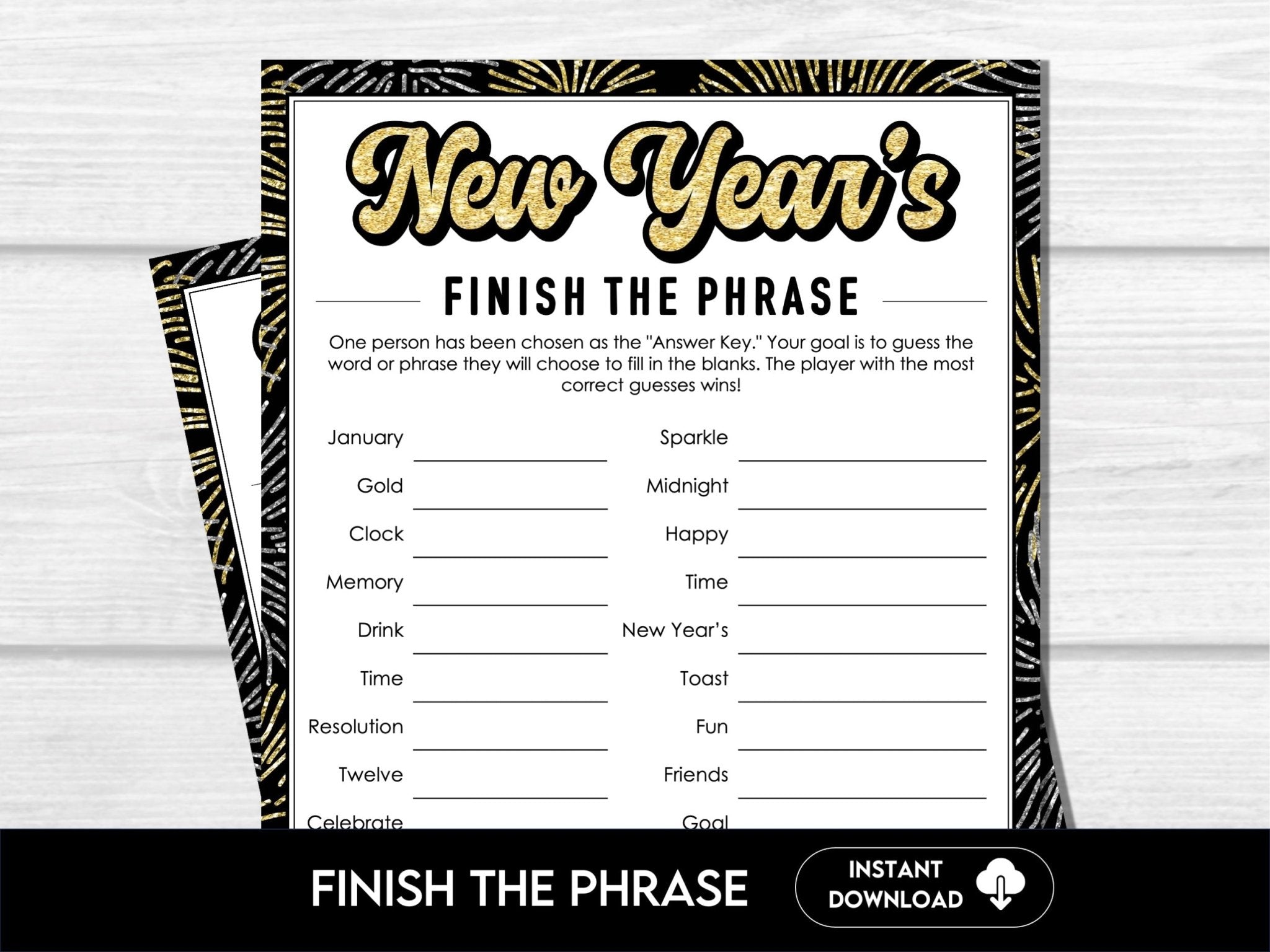 New Years Eve Finish the Phrase Game, Printable Games, Fun New Years E ...