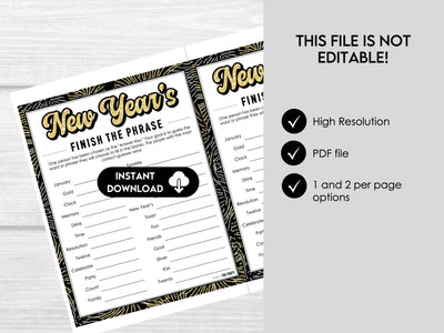 New Years Eve Finish the Phrase Game, Printable Games, Fun New Years E ...