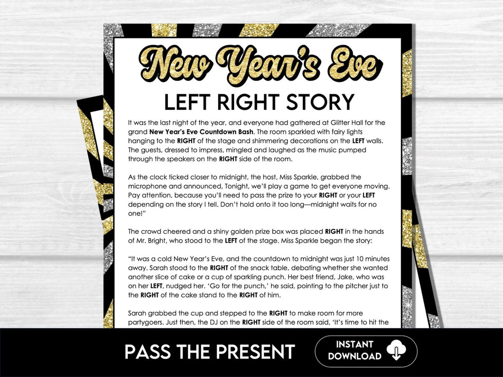 Printable New Year's Left Right Game & Story – Before The Party