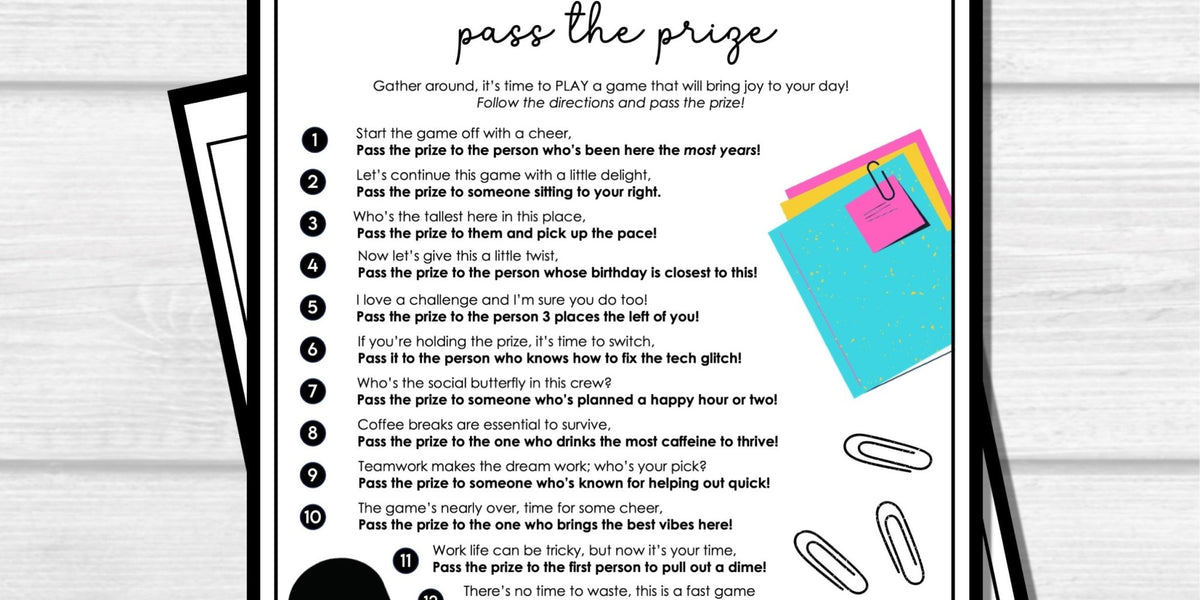 Office Party Pass The Prize Game, Work Party Game, Fun Printable Cowor ...