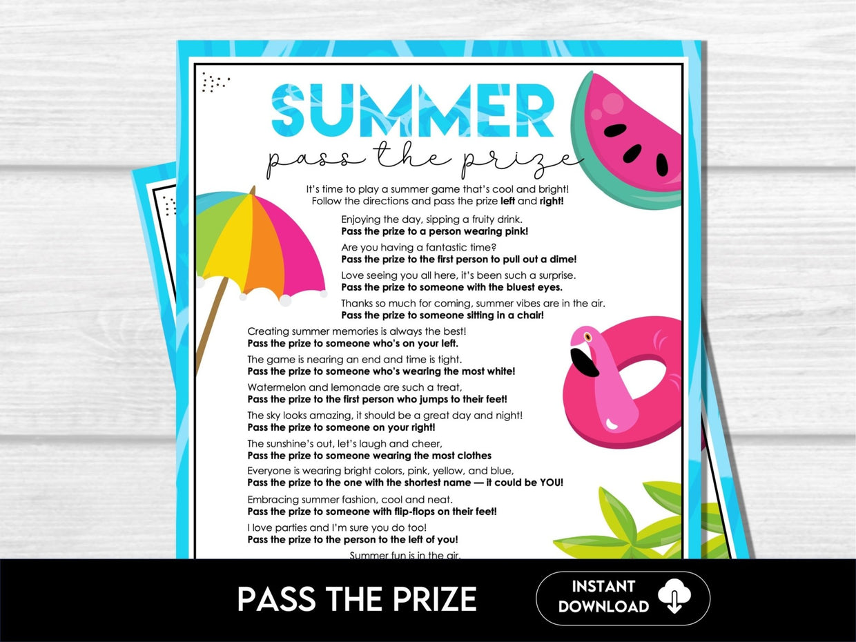 Summer Pass The Prize Party Game - Fun Summer Present Game – Before The ...