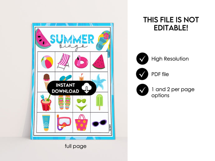 Summer Vocabulary Bingo Game Cards - 30 Game Cards S1 – Before The Party