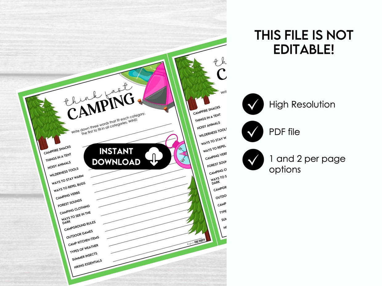Think Fast Camping – Summer Icebreaker Game Printable C1 – Before The Party