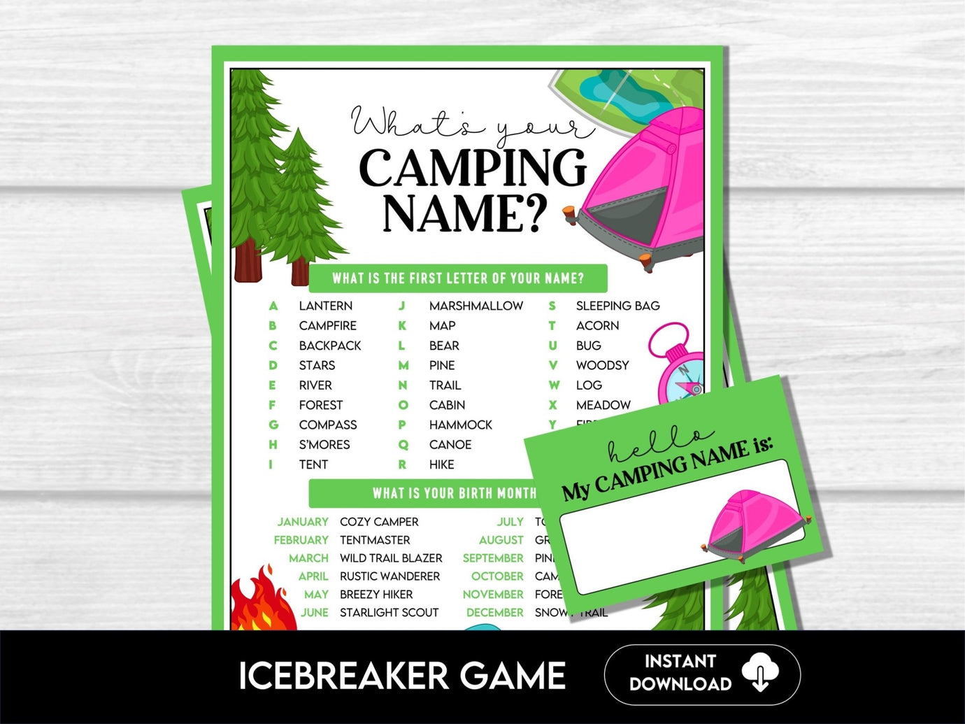 Camping Name Activity for Camp C1 – Before The Party