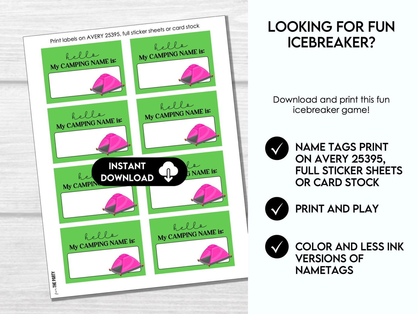 Camping Name Activity for Camp C1 – Before The Party