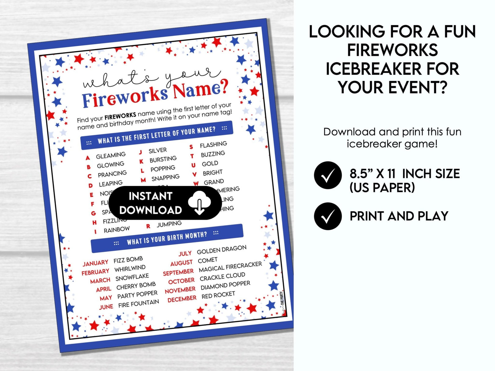 Printable Fireworks Name Party Icebreaker & Tags – Before The Party