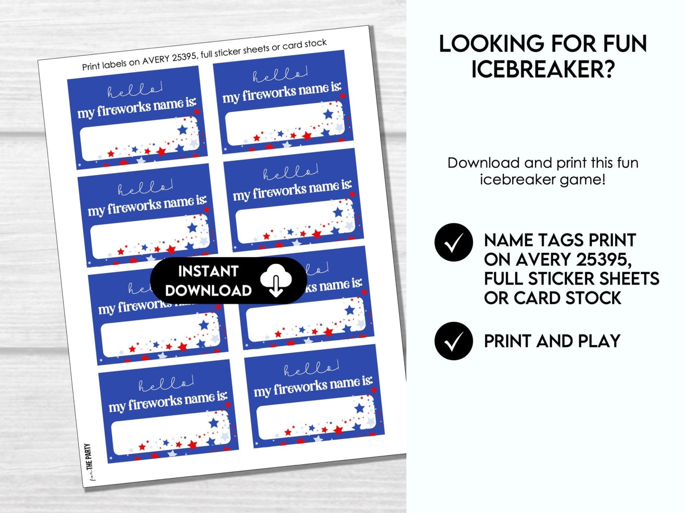 Printable Fireworks Name Party Icebreaker & Tags – Before The Party
