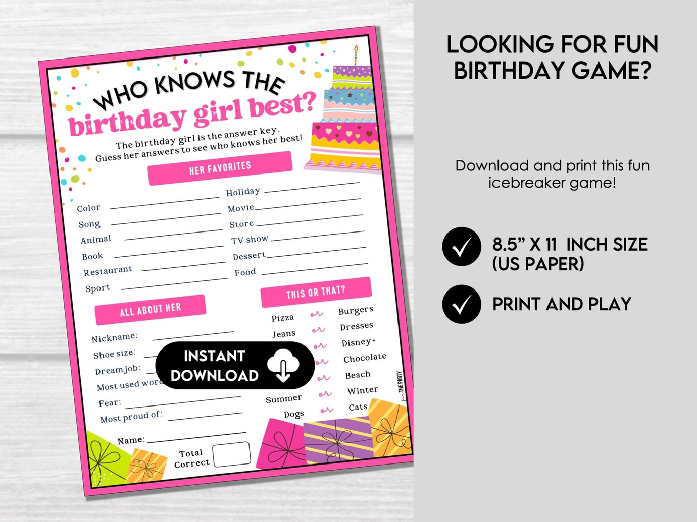 Birthday Girl Trivia Game Party Printable - Who Knows Best? – Before ...