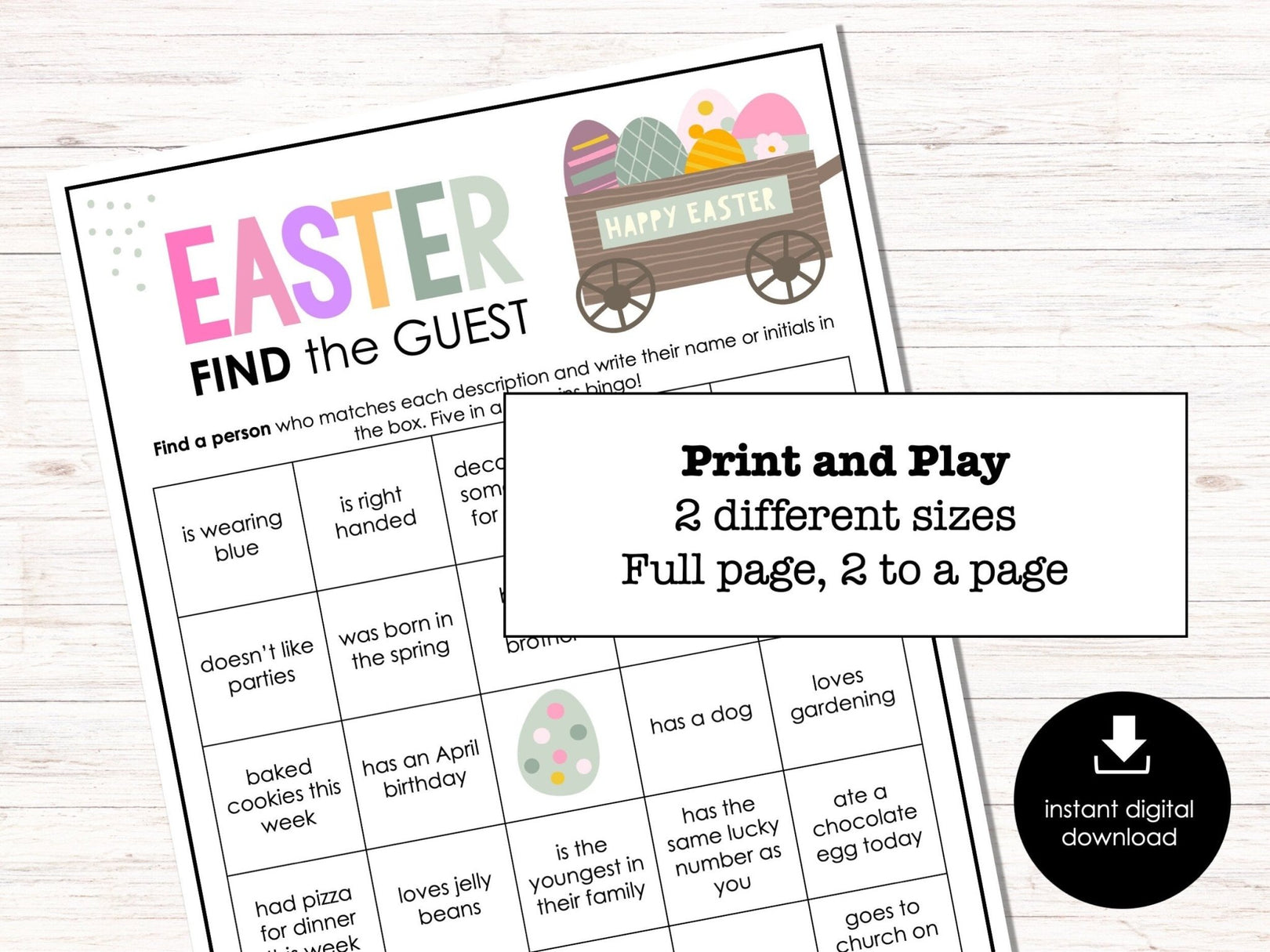 Easter Find the Guest Bingo, Printable Party Game, Printable Game for ...
