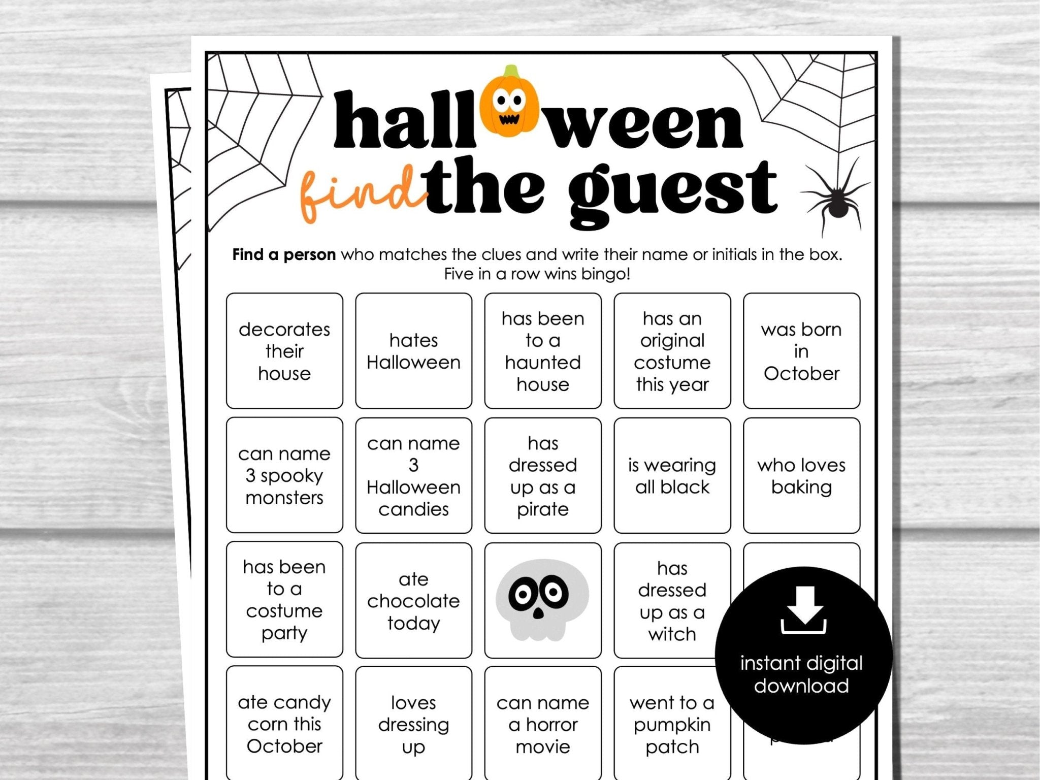 Halloween Find Someone Who Party Game, Printable Find the Guest Bingo ...