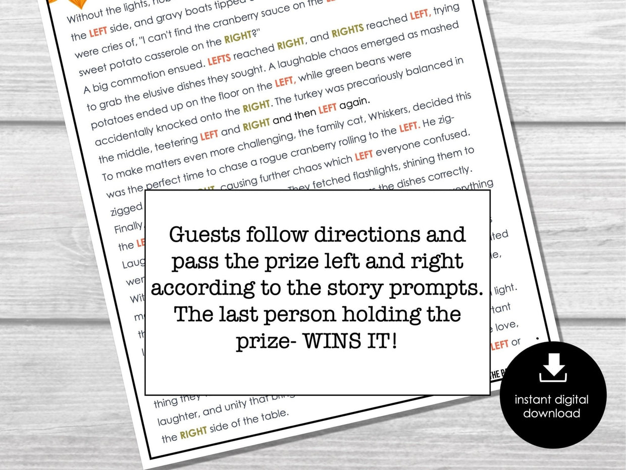 Thanksgiving Party Games - Left Right Pass the Prize – Before The Party