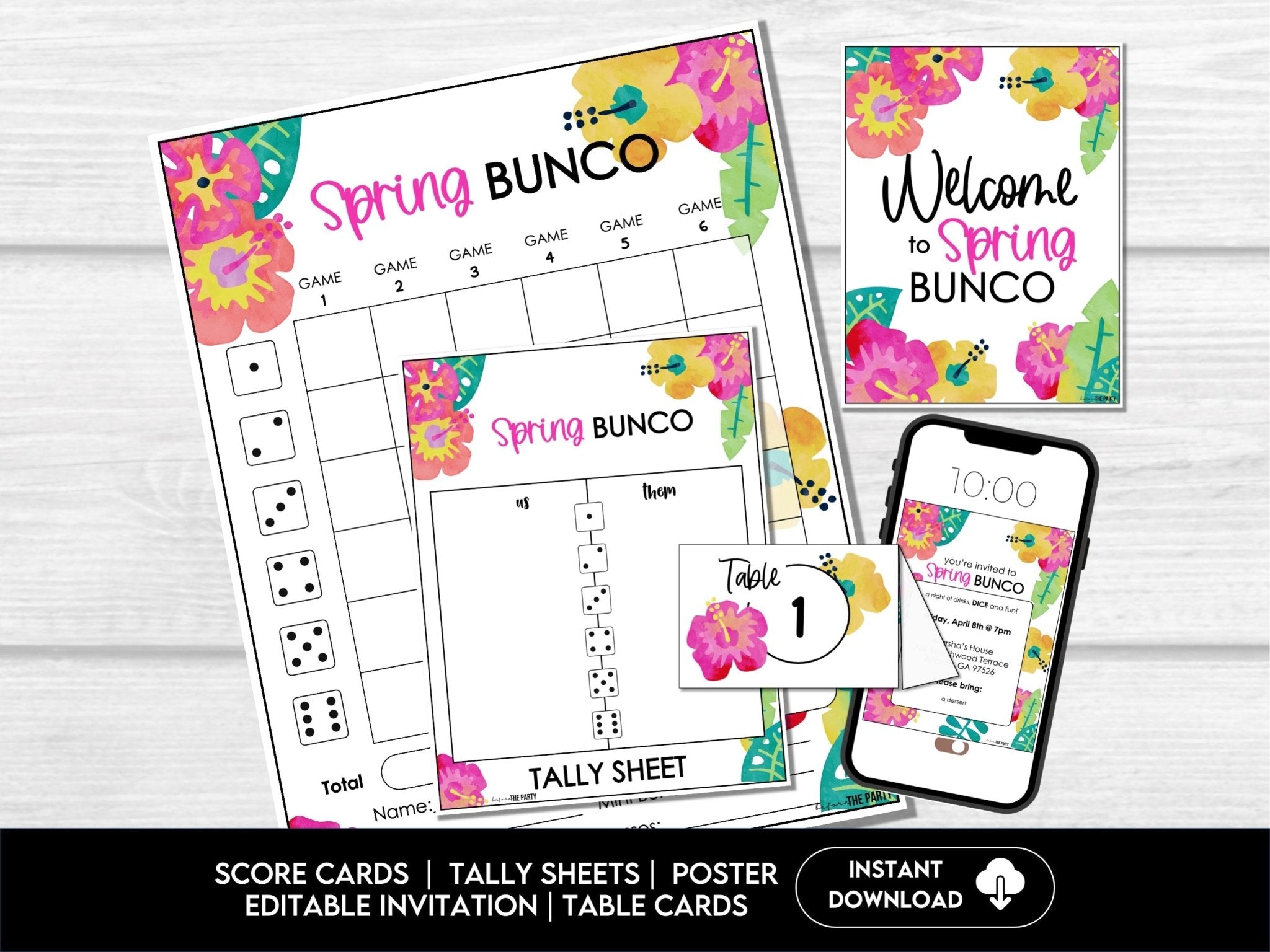Spring Floral Bunco Set | Printable April Party Game – Before The Party