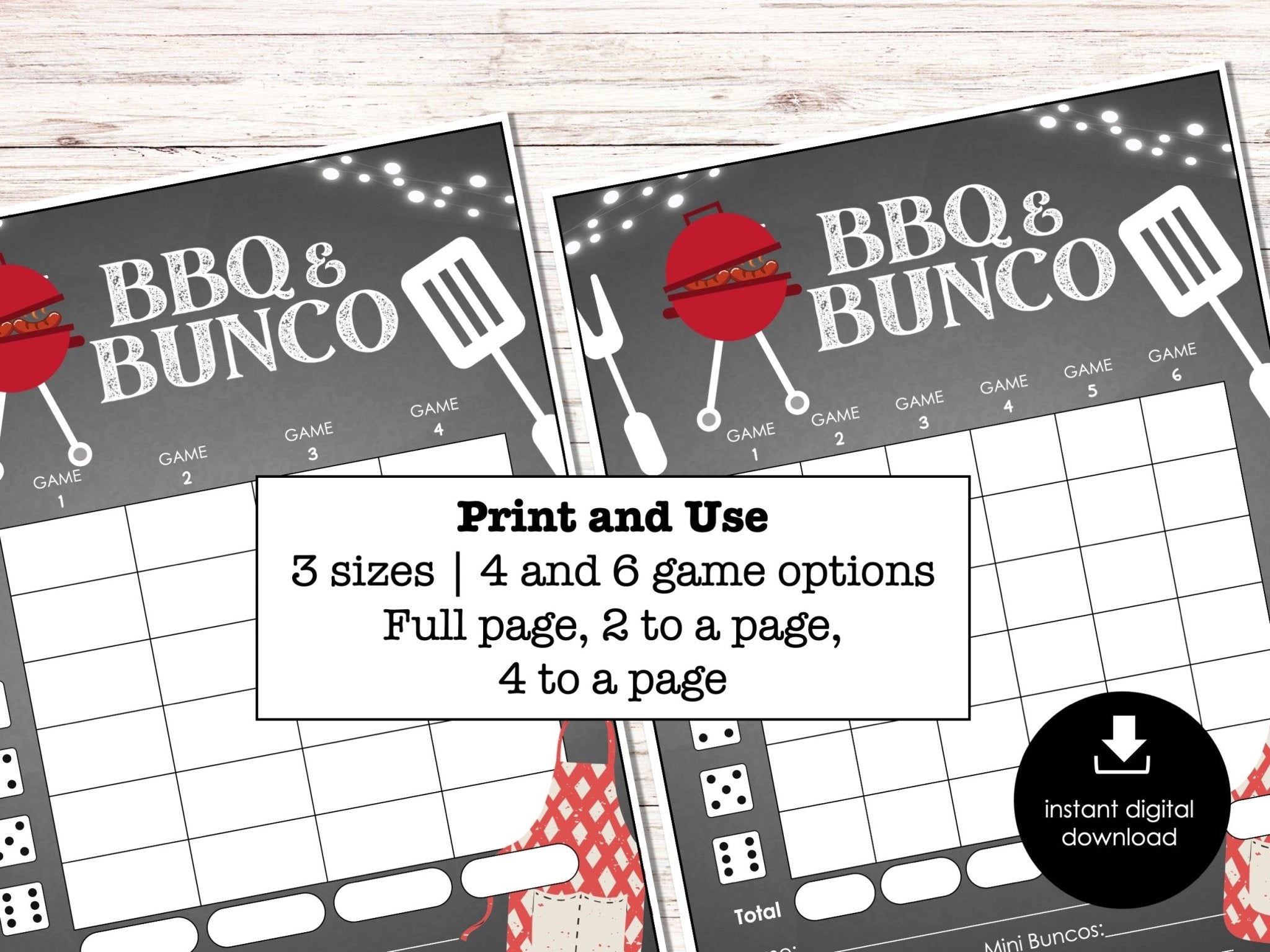 Summer Barbecue Bunco Score Cards - Outdoor BBQ Theme BUNKO Party Prin ...