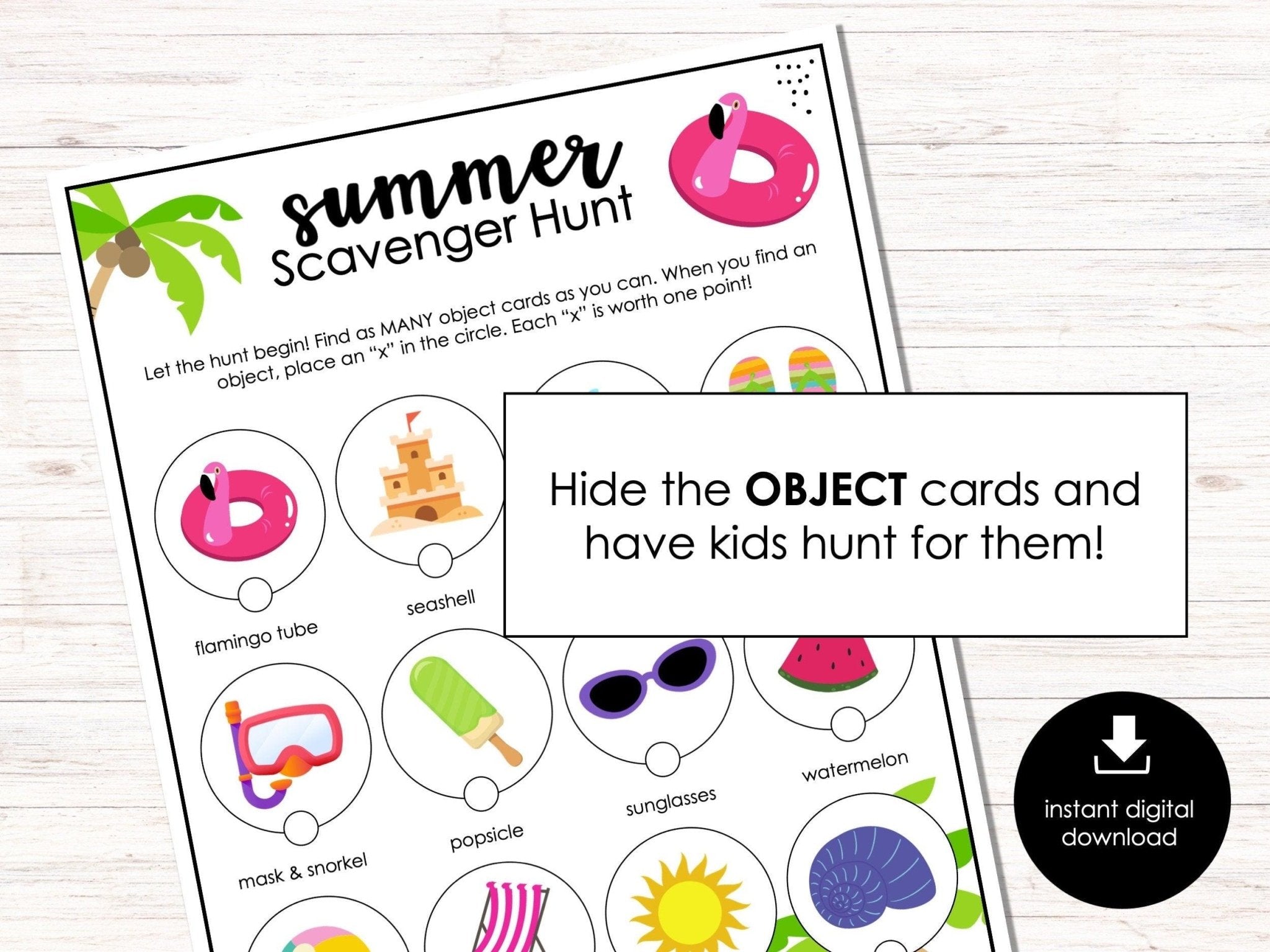 Summer Scavenger Hunt, Printable Kids Activity, Indoor Outdoor Treasur ...