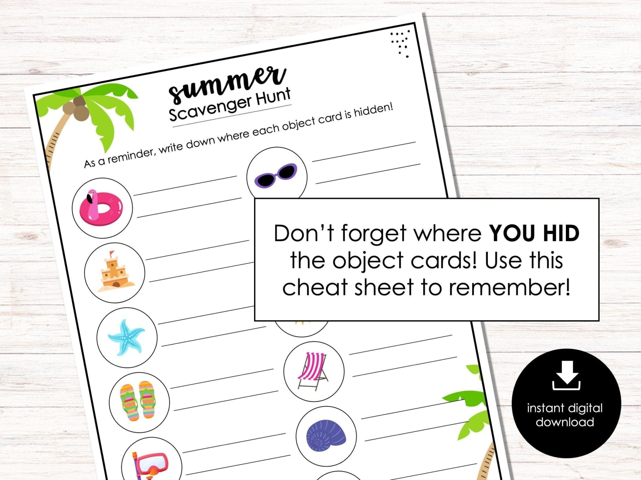 Summer Scavenger Hunt, Printable Kids Activity, Indoor Outdoor Treasur ...