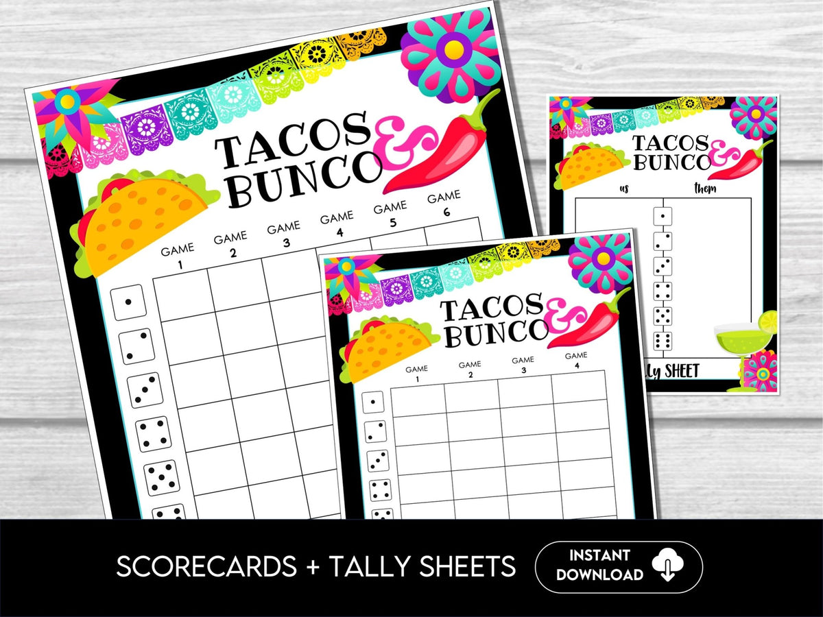 Taco Bunco Scorecards and Tally Sheets, Mexican Party Bunco – Before ...