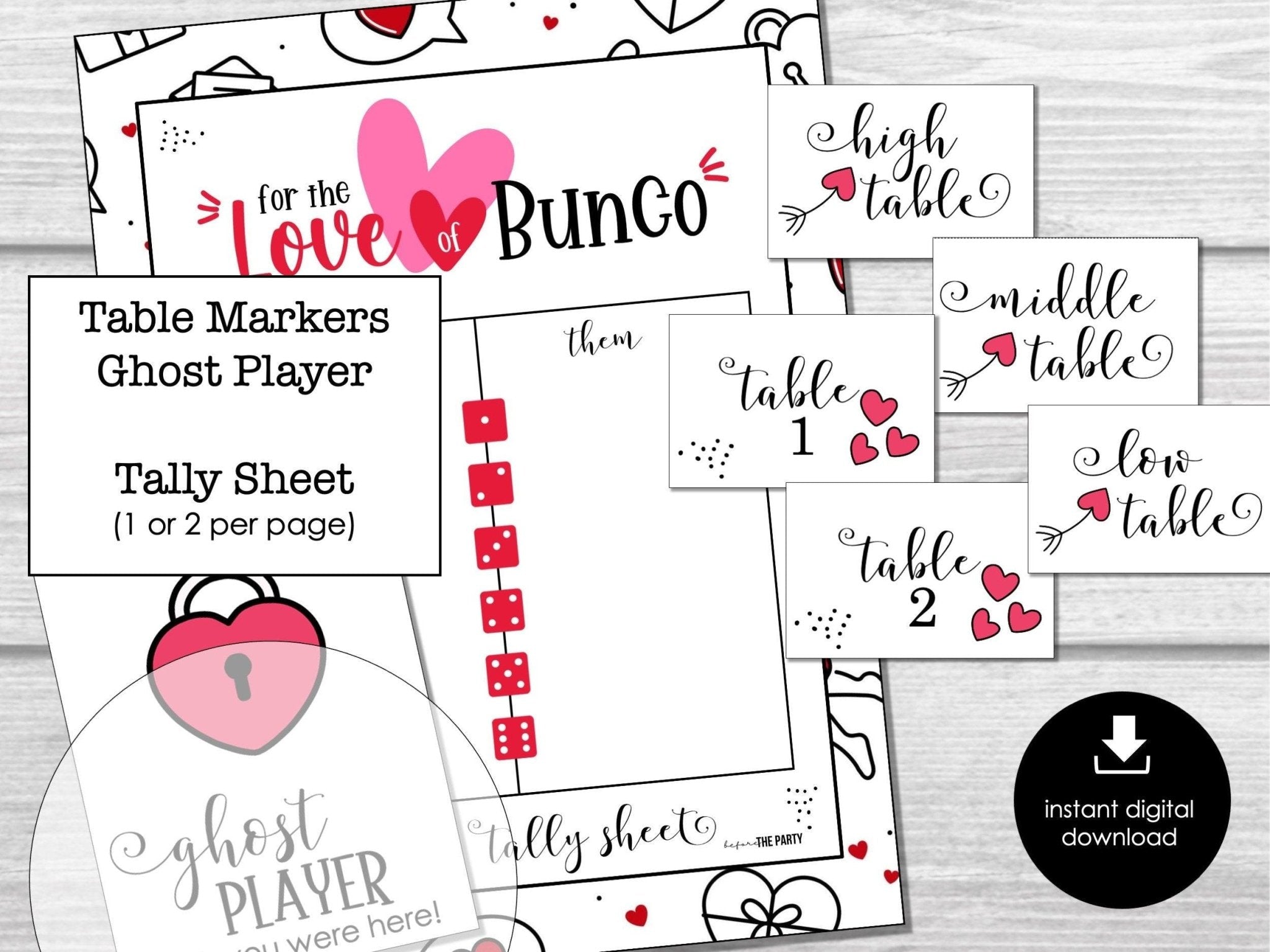 Valentine's Day Bunco Score Cards, February Bunco Score Sheets, Heart ...