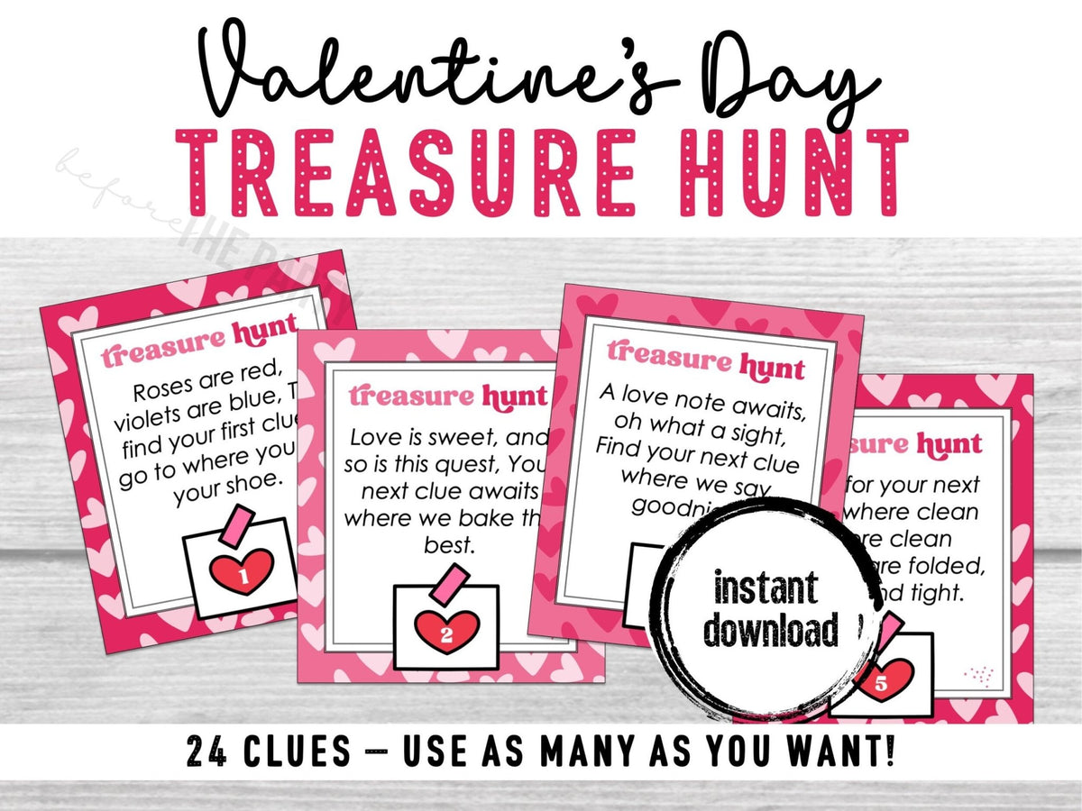 Valentines Day Scavenger Hunt for Kids | Valentines Treasure Hunt Clue ...