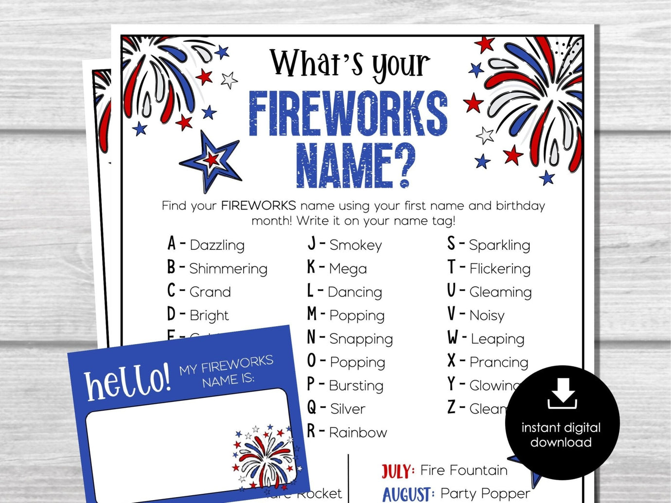 Fireworks Name Ice Breaker Game & Name Tags for Holidays – Before The Party